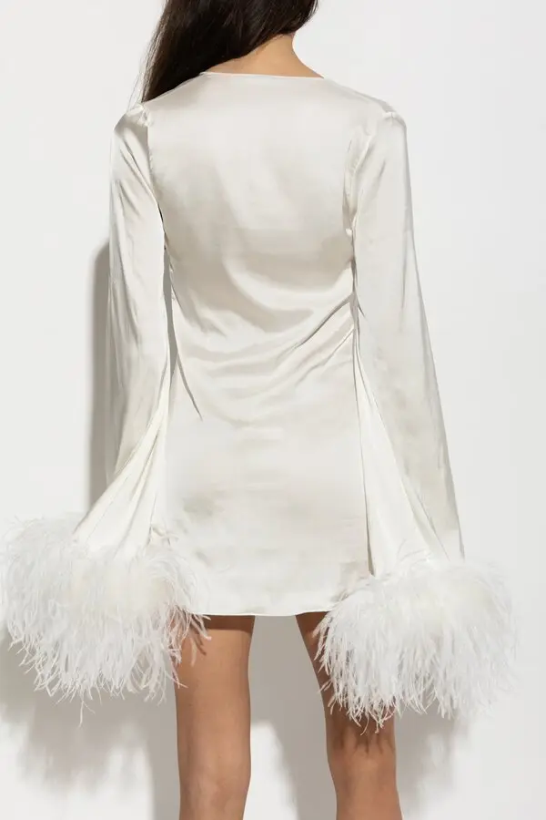 Oseree Feather Trim Mini Dress - White