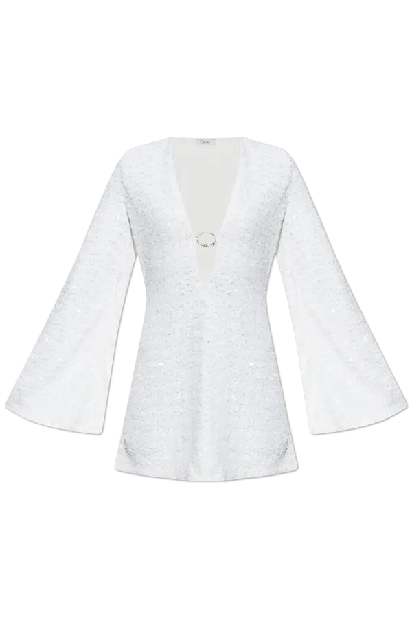 Oseree Sequin Mini Dress With Metal Ring - White