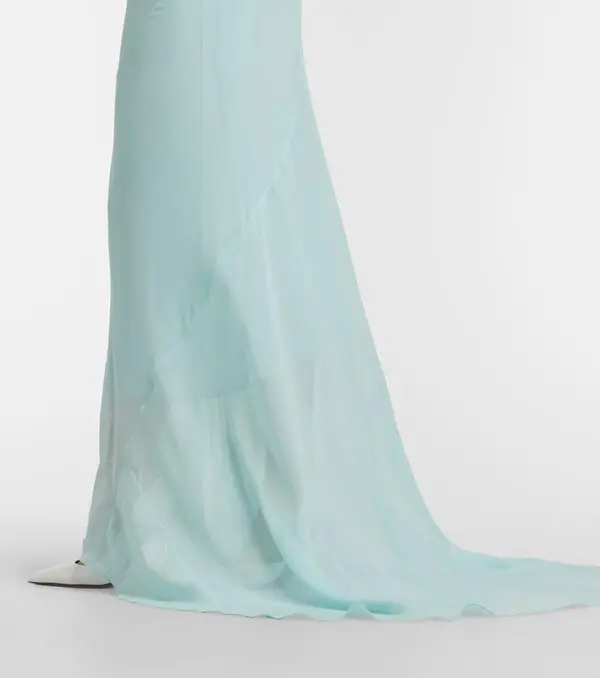 MUGLER Draped Sheer Silk Crepe Georgette Gown