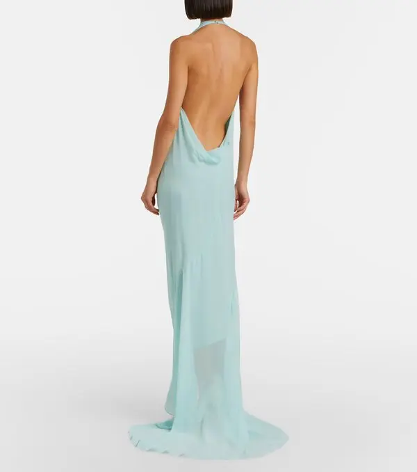 MUGLER Draped Sheer Silk Crepe Georgette Gown