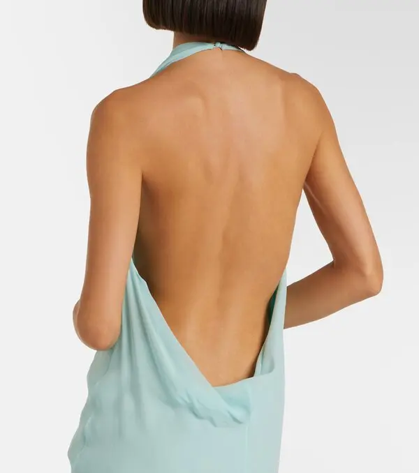 MUGLER Draped Sheer Silk Crepe Georgette Gown