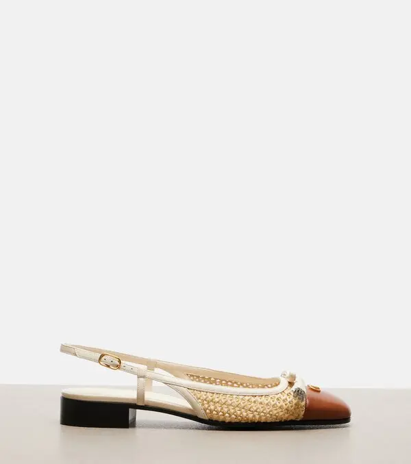 Valentino Garavani Raffia Slingback Flats With Leather Trim
