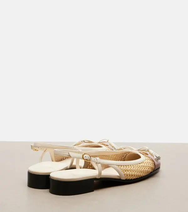 Valentino Garavani Raffia Slingback Flats With Leather Trim