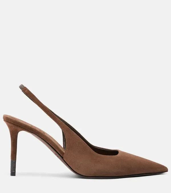 Brunello Cucinelli Monili Suede Slingback Pumps