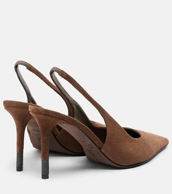 Brunello Cucinelli Monili Suede Slingback Pumps