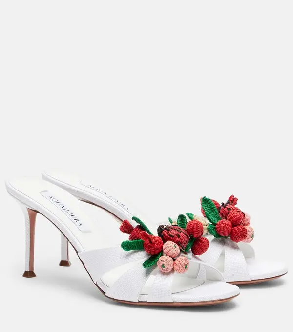AQUAZZURA Botanica Raffia Mules - White