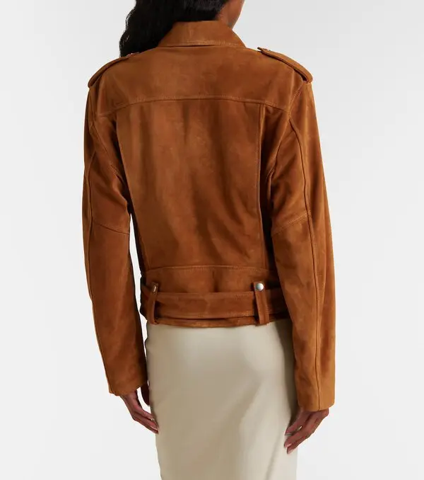 NILI LOTAN Evel Suede Biker Jacket - Brown