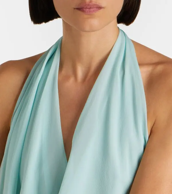 MUGLER Draped Sheer Silk Crêpe Georgette Gown