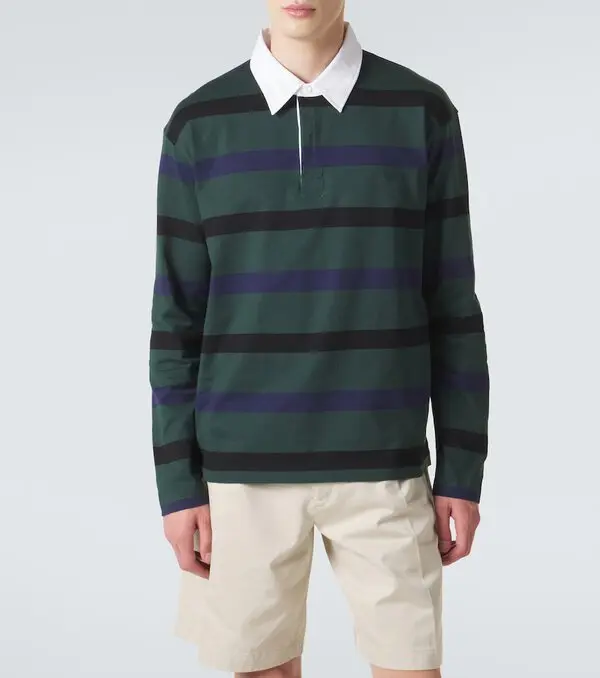 Prada Striped Cotton Polo Shirt - Green