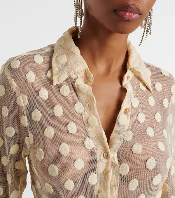 Dries Van Noten Polka-dot Cotton-blend Mesh Shirt - Beige