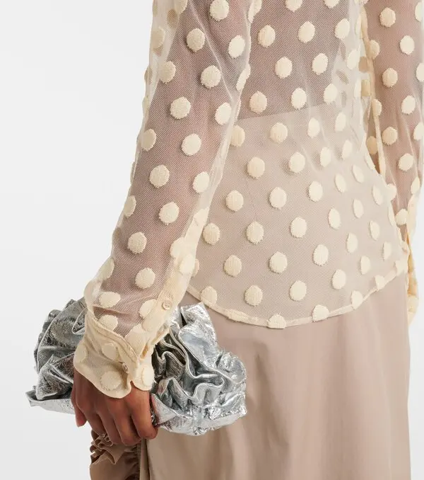 Dries Van Noten Polka-dot Cotton-blend Mesh Shirt - Beige