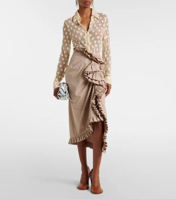Dries Van Noten Polka-dot Cotton-blend Mesh Shirt - Beige