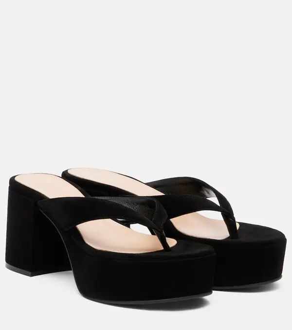 GIANVITO ROSSI Suede Platform Thong Sandals - Black
