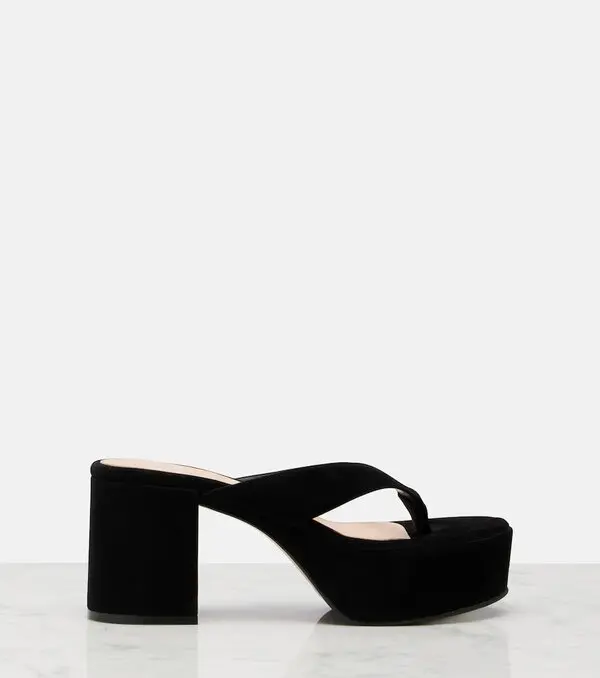 GIANVITO ROSSI Suede Platform Thong Sandals - Black