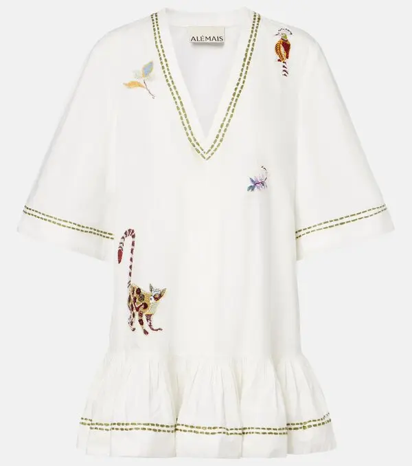 ALEMAIS Alémais Camelia Embroidered Minidress - White