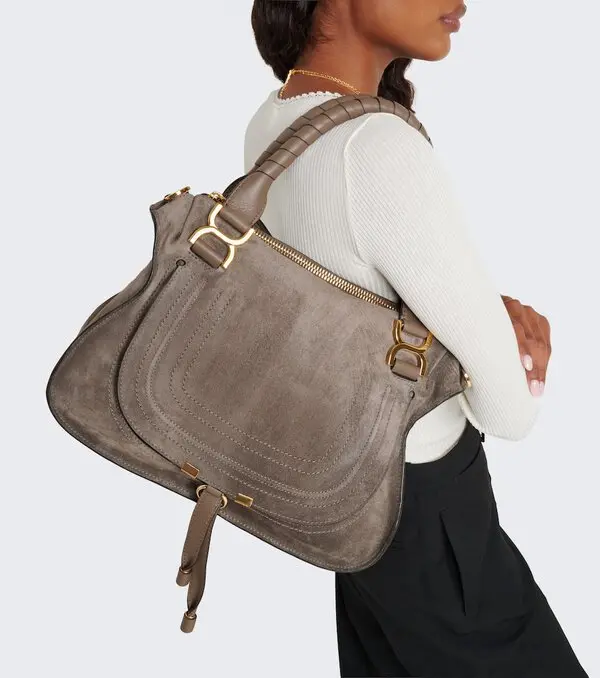 Chloé Marcie Medium Suede Shoulder Bag - Grey