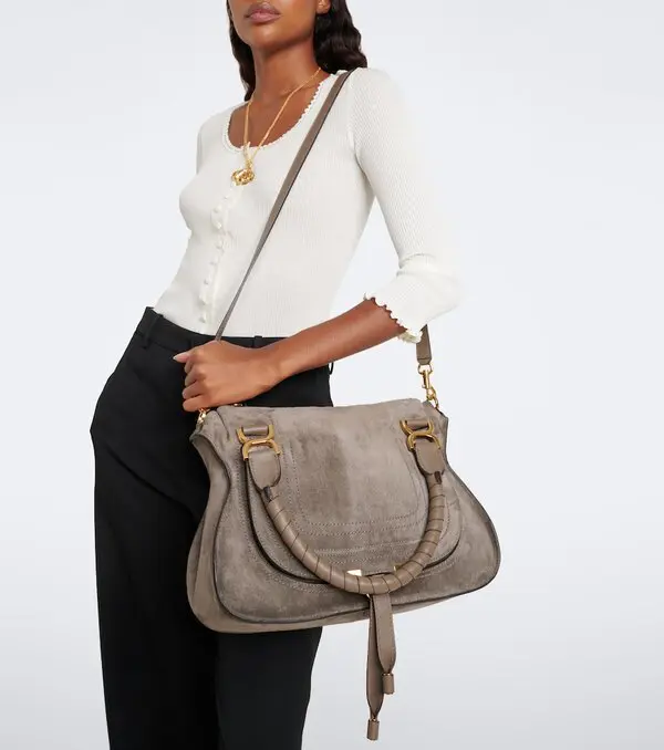 Chloé Marcie Medium Suede Shoulder Bag - Grey