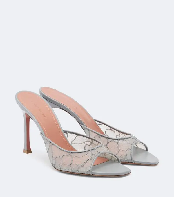 Amina Muaddi Alexa Lace Mules - Grey