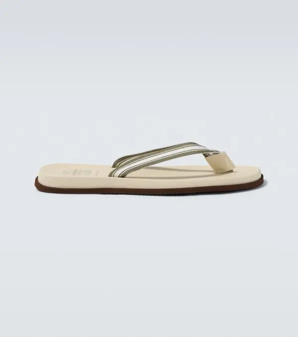 Brunello Cucinelli Leather-trimmed Thong Sandals - Green