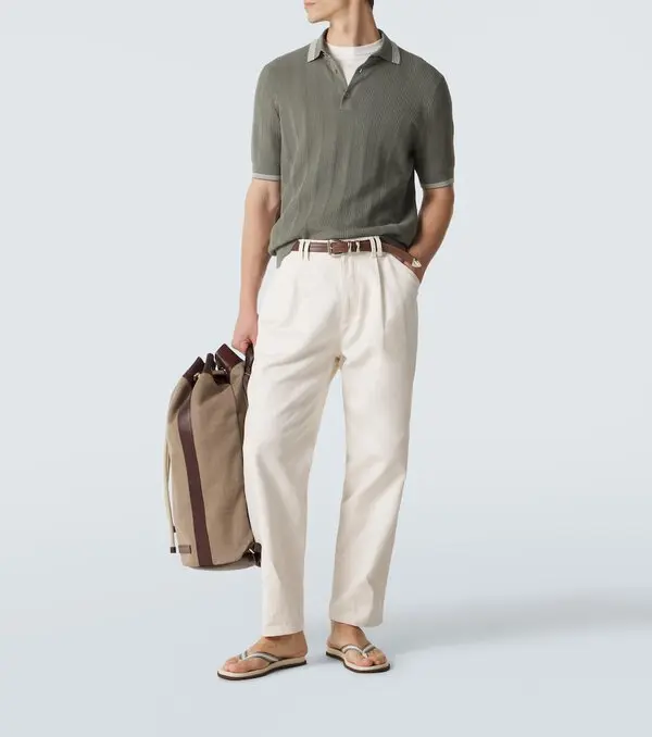 Brunello Cucinelli Leather-trimmed Thong Sandals - Green
