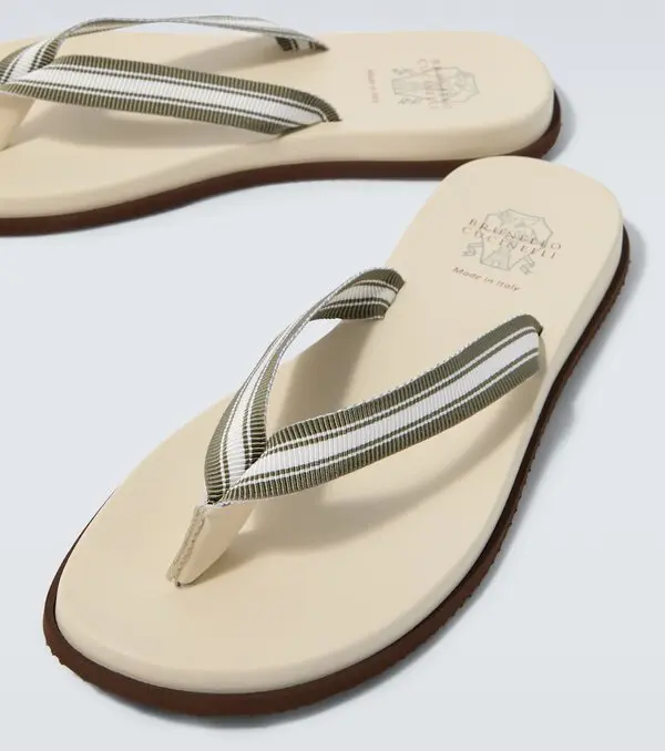 Brunello Cucinelli Leather-trimmed Thong Sandals - Green