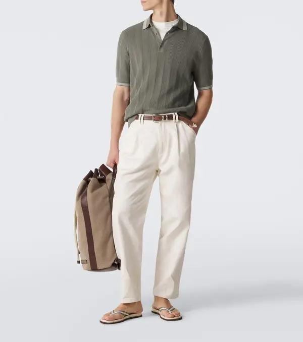 Brunello Cucinelli Leather-trimmed Thong Sandals