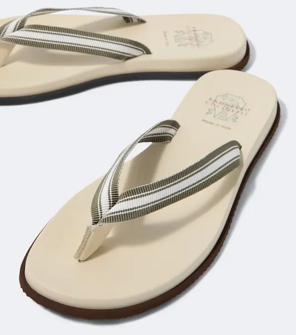 Brunello Cucinelli Leather-trimmed Thong Sandals