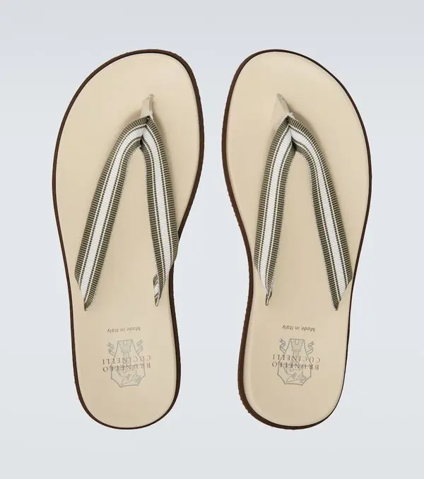 Brunello Cucinelli Leather-trimmed Thong Sandals