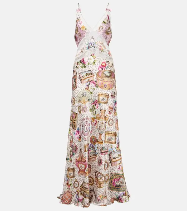 Camilla Lace-trimmed Printed Silk Maxi Dress - Multicoloured