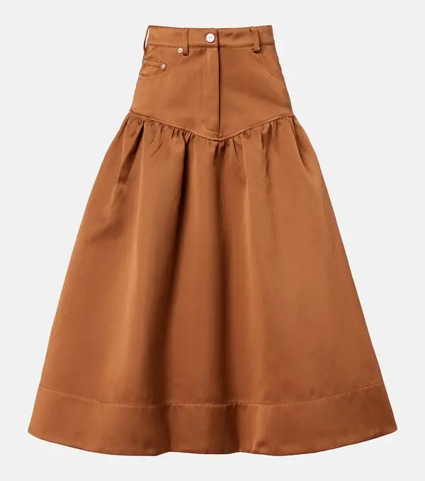 GANNI Peplum Midi Skirt - Brown