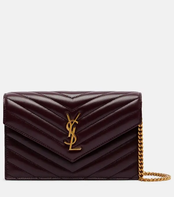 Saint Laurent Cassandre Envelope Leather Wallet On Chain - Burgundy