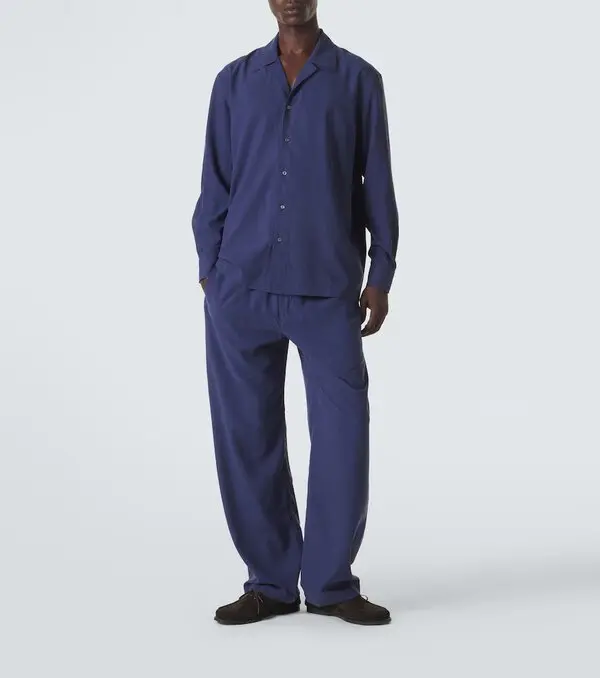 SAMAN AMEL Silk Straight Pants - Blue
