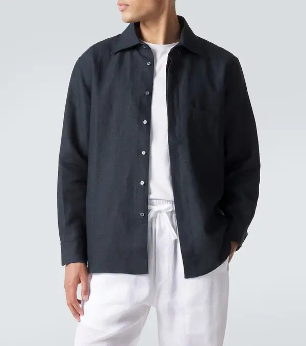 SAMAN AMEL Linen Overshirt - Blue