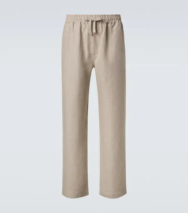 SAMAN AMEL Linen Wide-leg Trousers - White
