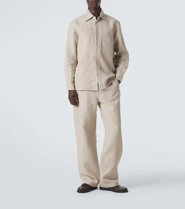SAMAN AMEL Linen Wide-leg Trousers - White