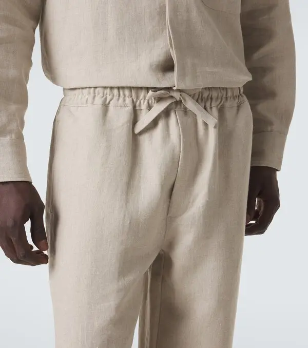 SAMAN AMEL Linen Wide-leg Trousers - White