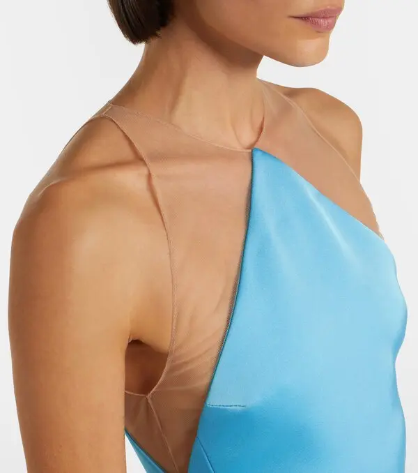 David Koma Feather-trimmed Satin Mini Dress