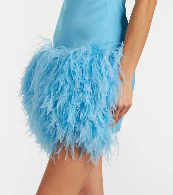 David Koma Feather-trimmed Satin Mini Dress