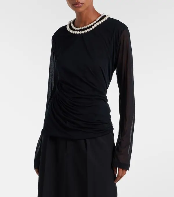 Junya Watanabe Draped Faux Pearl-embellished Cotton Top