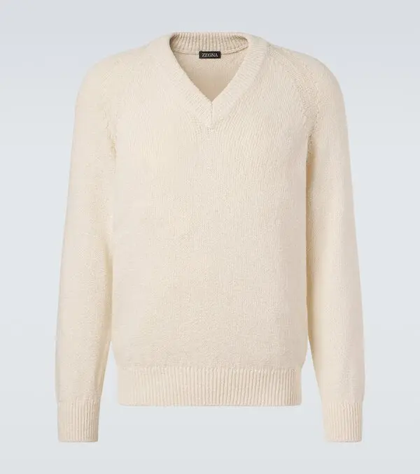 Zegna Cotton V-neck Sweater - White