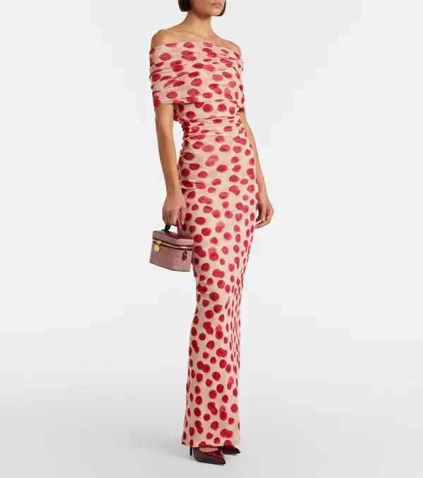 Stella McCartney Off-shoulder Printed Mesh Maxi Dress