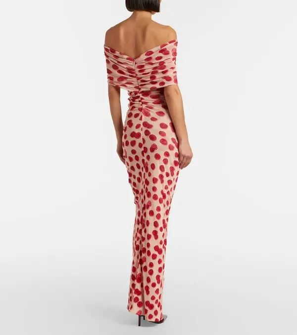 Stella McCartney Off-shoulder Printed Mesh Maxi Dress