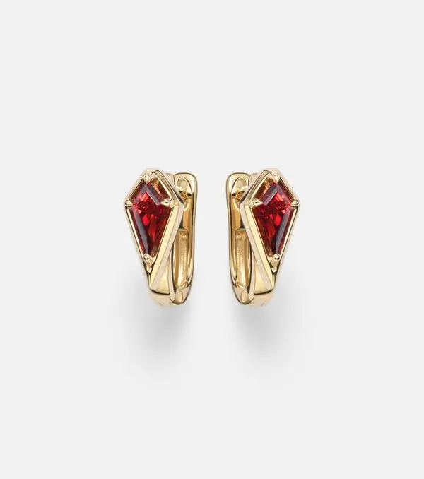 STONE AND STRAND 14kt Yellow Huggie Earrings With Garnet - Gold