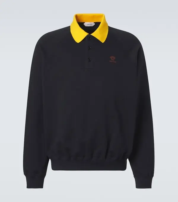 Versace Embroidered Cotton Jersey Polo Sweatshirt