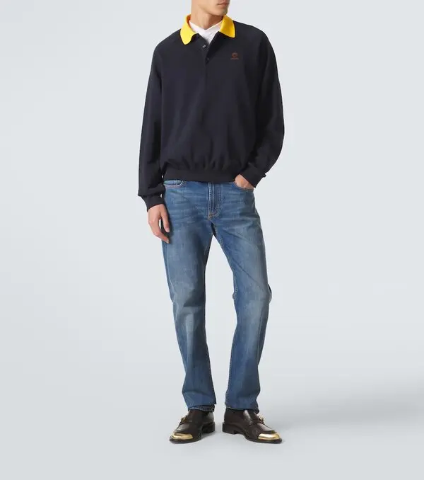 Versace Embroidered Cotton Jersey Polo Sweatshirt
