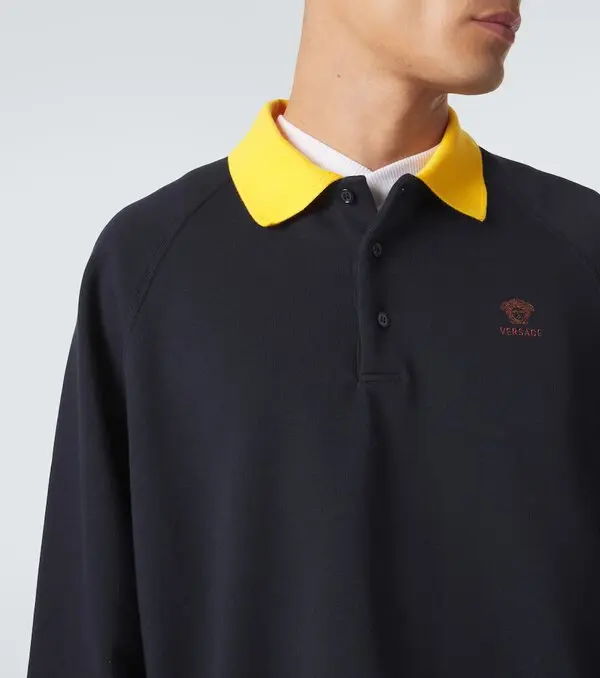 Versace Embroidered Cotton Jersey Polo Sweatshirt