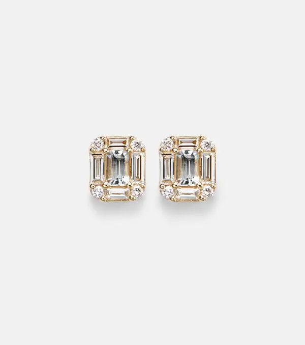 STONE AND STRAND Shield Of Strength 14k Earrings With Diamonds And Aquamarine - Gold