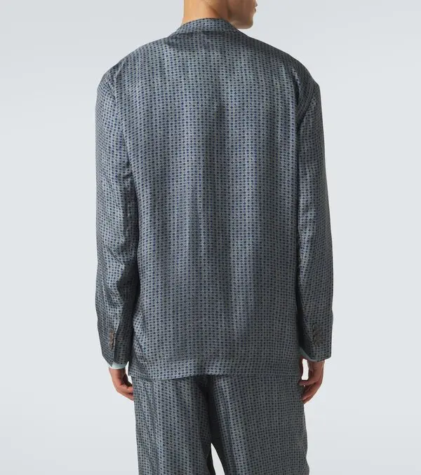 Giorgio Armani Printed Double-breasted Blazer - Grey