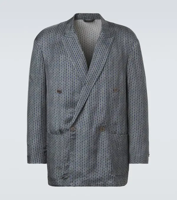 Giorgio Armani Printed Double-breasted Blazer - Grey