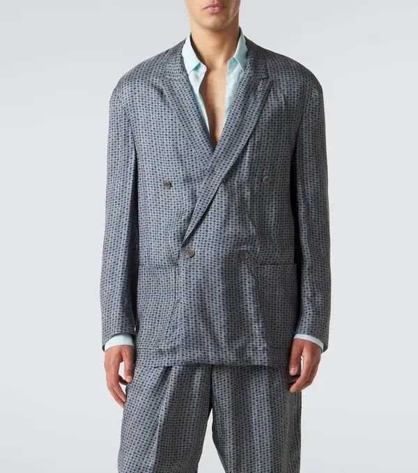 Giorgio Armani Printed Double-breasted Blazer - Grey
